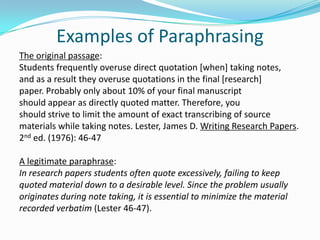 Apa citing, paraphrasing and quoting presentation | PPTX