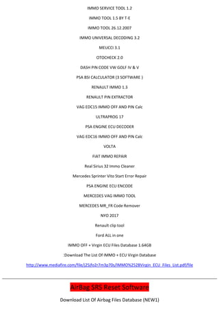 A+package odo+immo+srs+ecu+manuals description | PDF