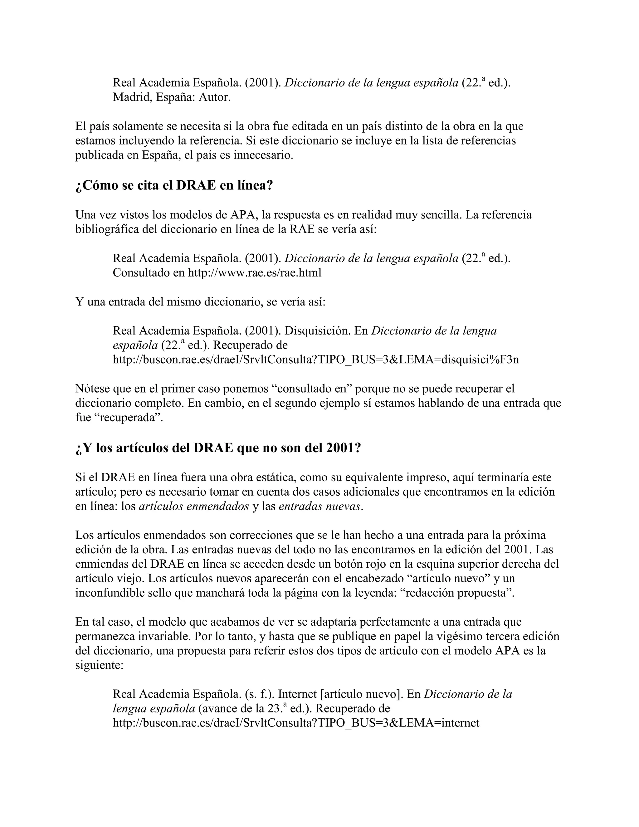 Apa cómo citar el diccionario de la real academia en línea | PDF