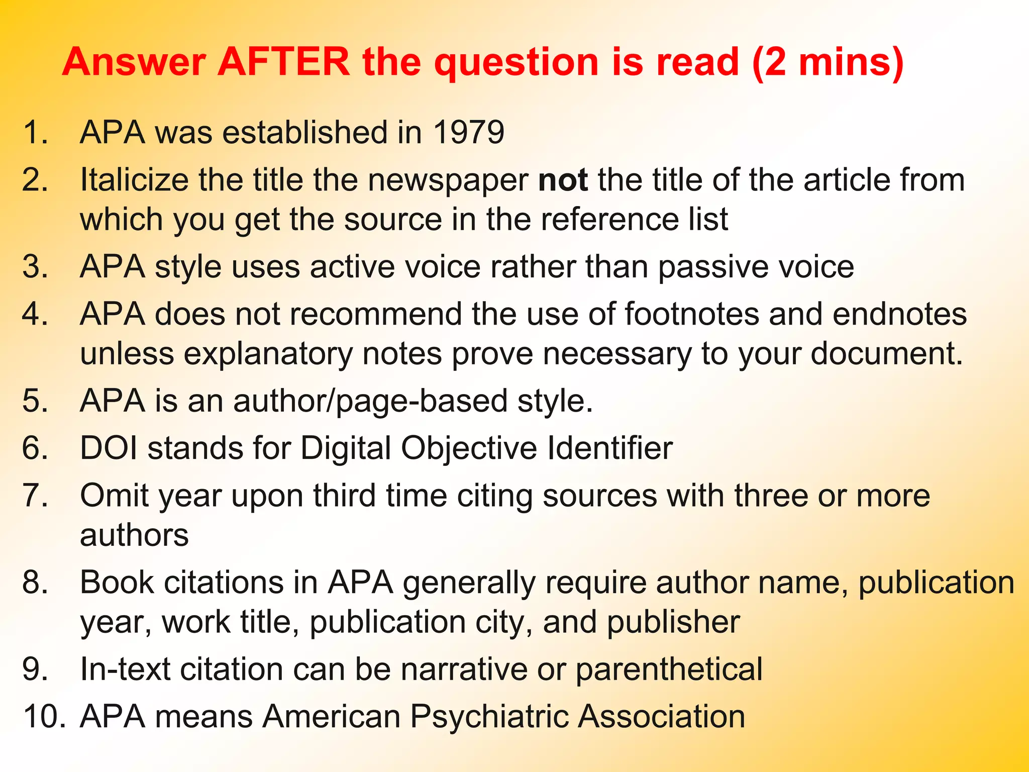 AMERICAN PSYCHOLOGICAL ASSOCIATION REFERENCING STYLE & CITATION | PPT