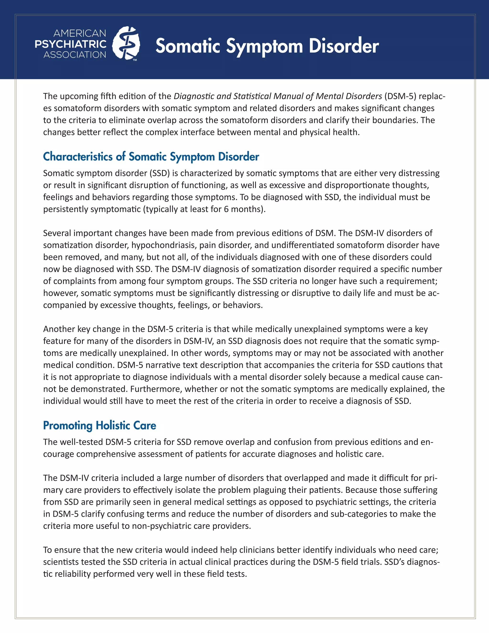 Apa dsm 5-somatic-symptom-disorder | PDF