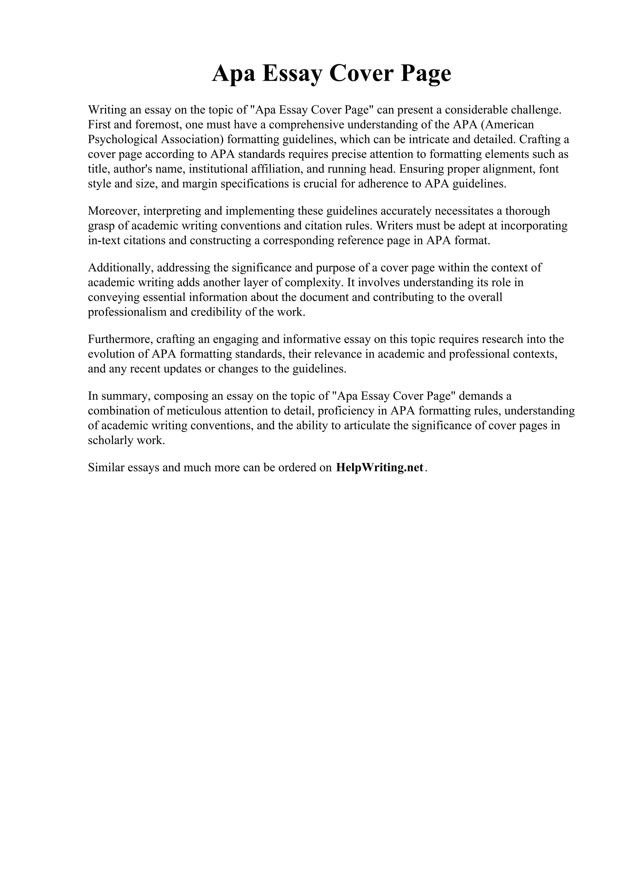 Apa Essay Cover Page | PDF