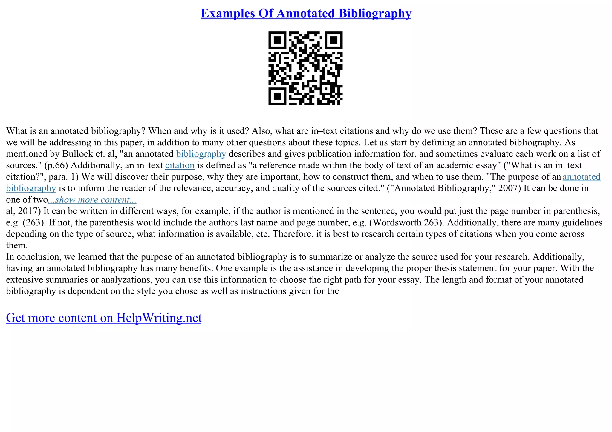 APA Example Of Annotated Bibliography | PDF