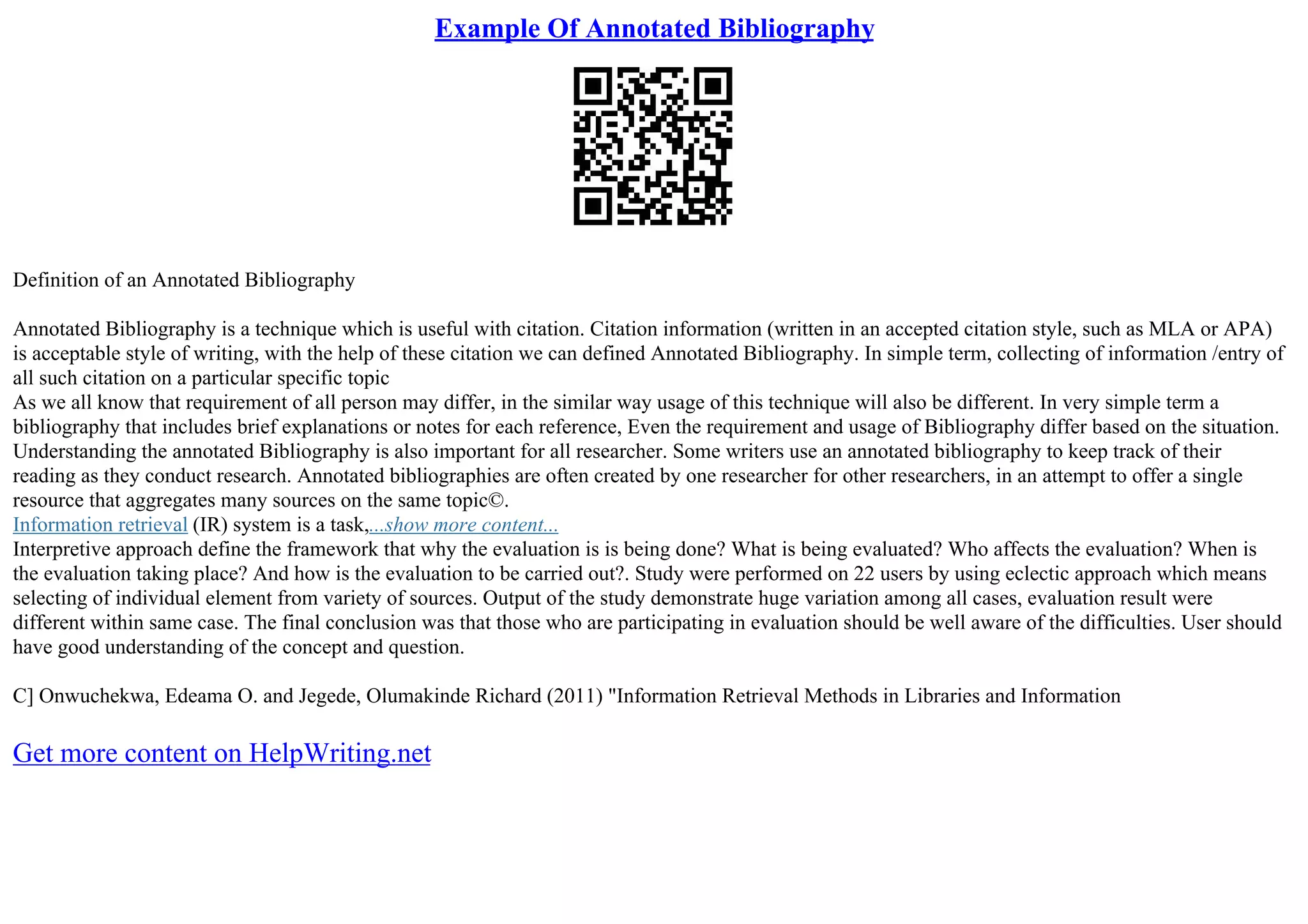APA Example Of Annotated Bibliography | PDF