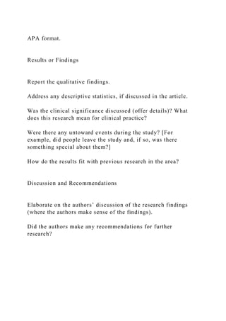 APA format.Results or FindingsReport the qualitative fin | DOCX