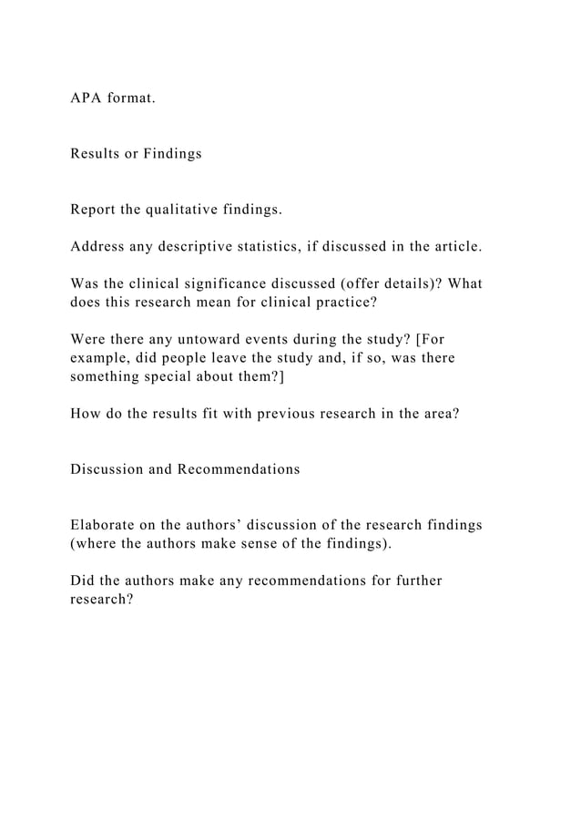 APA format.Results or FindingsReport the qualitative fin | DOCX ...