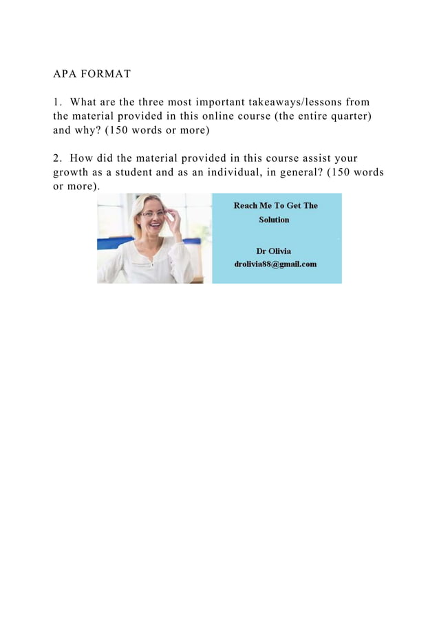 APA FORMAT1. What are the three most important takeawayslesson.docx
