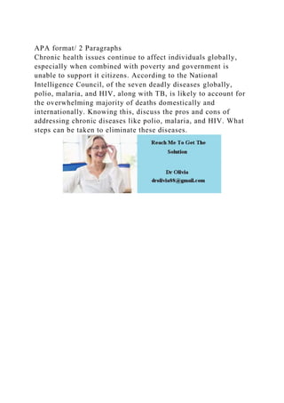 APA format 2 Paragraphs Chronic health issues continue to affect .docx ...