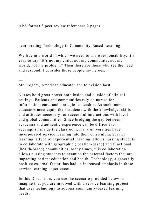 APA format 3 peer review references 2 pages ncorporating Tec.docx