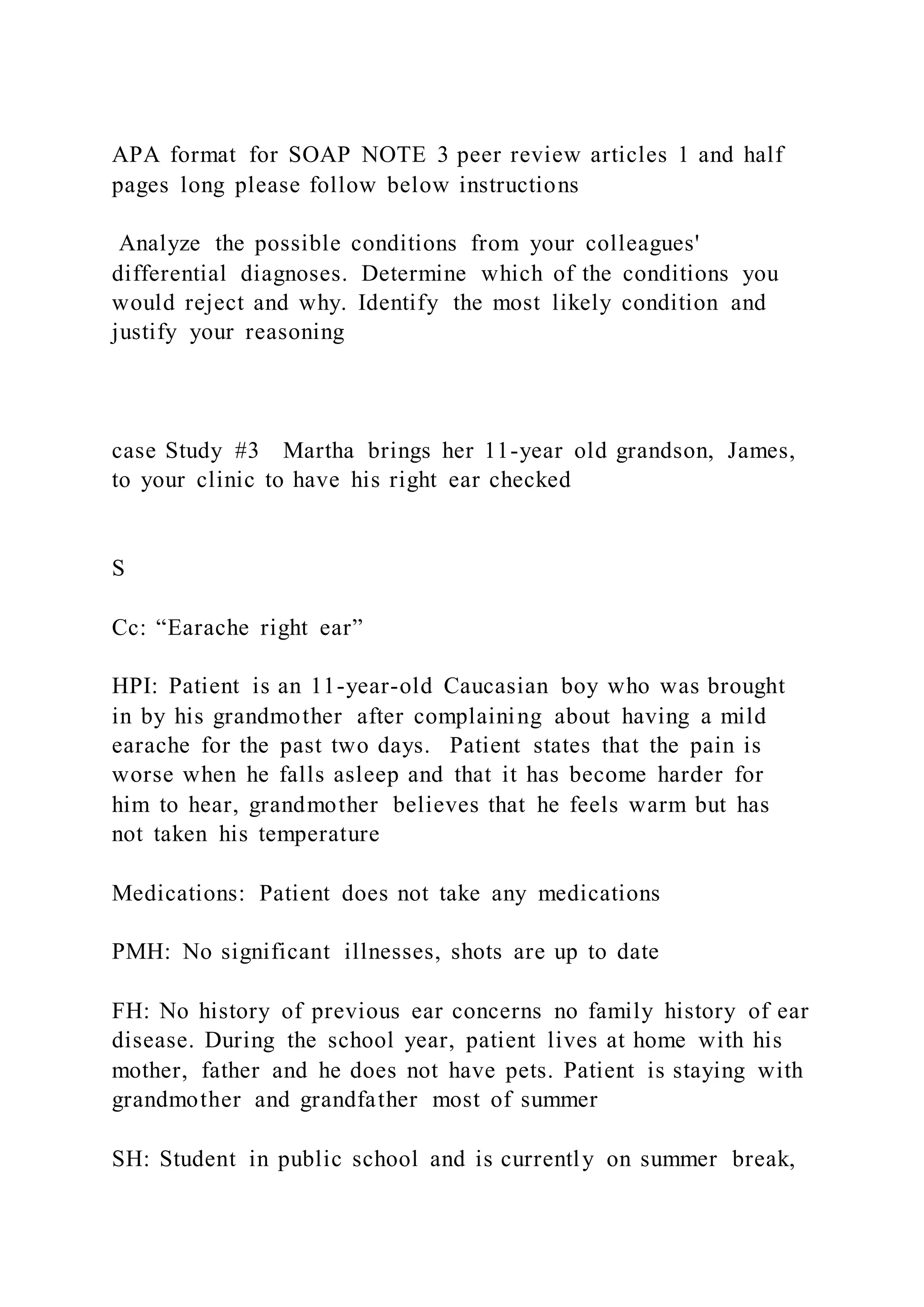 APA format for SOAP NOTE 3 peer review articles 1 and half pages lon | DOCX