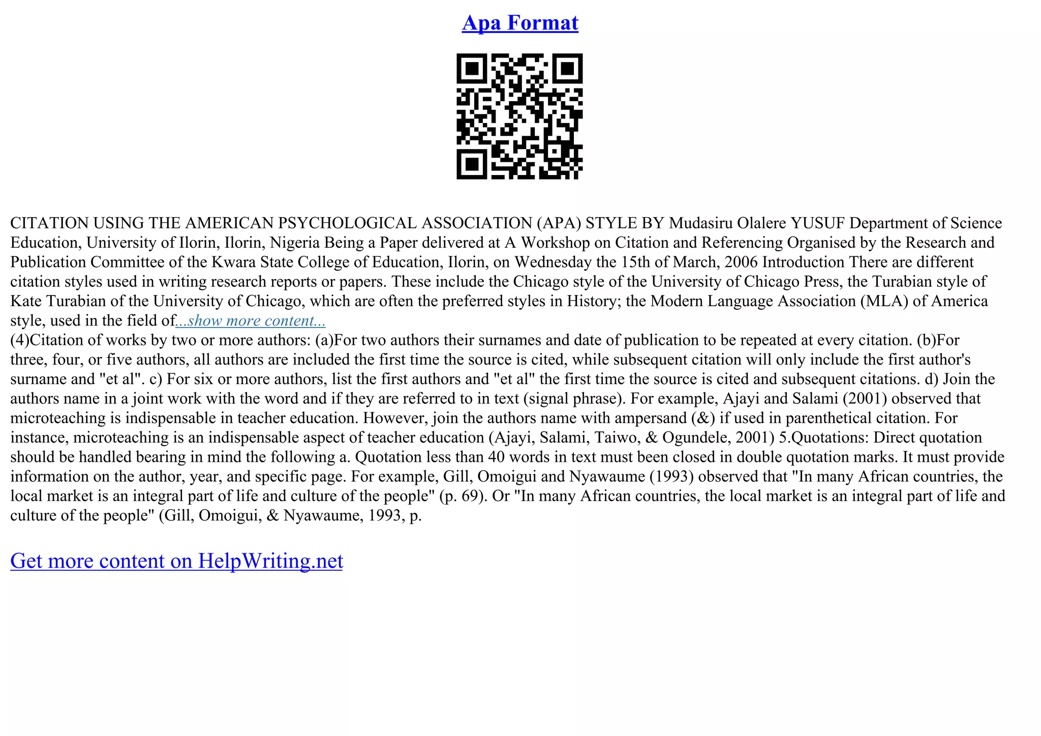 Apa Format Sample | PPT