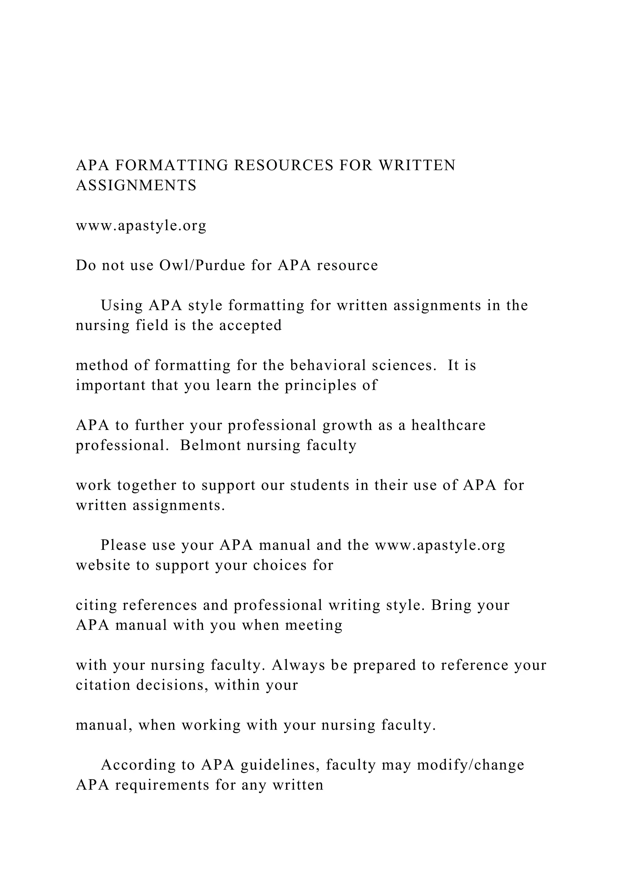 APA FORMATTING RESOURCES FOR WRITTEN ASSIGNMENTS www.apast.docx ...