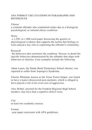 APA FORMAT USE CITATIONS IN PARAGRAPHS AND REFERENCESChoose a | PDF