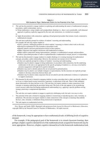 A Pair-Wise Analysis Of The Cognitive Demand Levels Of Mathematical Tasks Used During Classroom ...