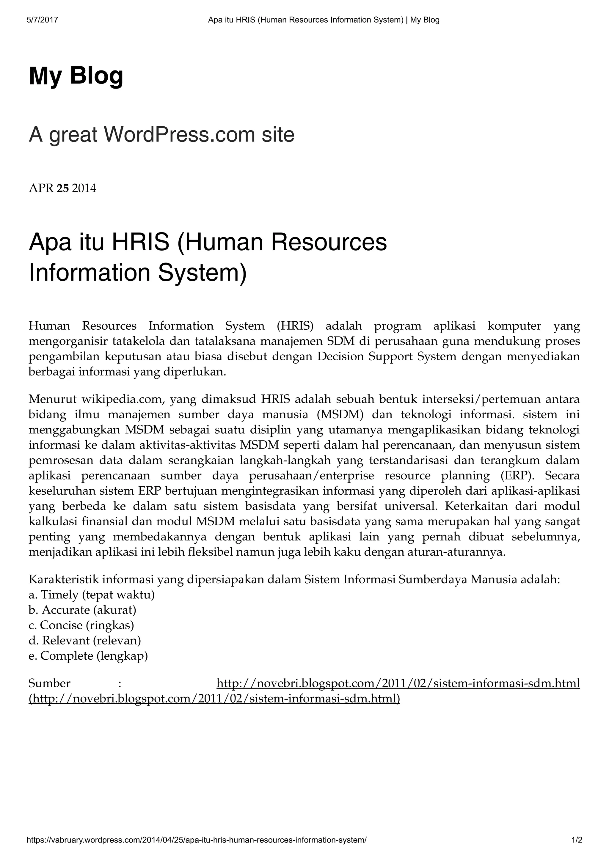 Apa itu hris (human resources information system) my blog | PDF