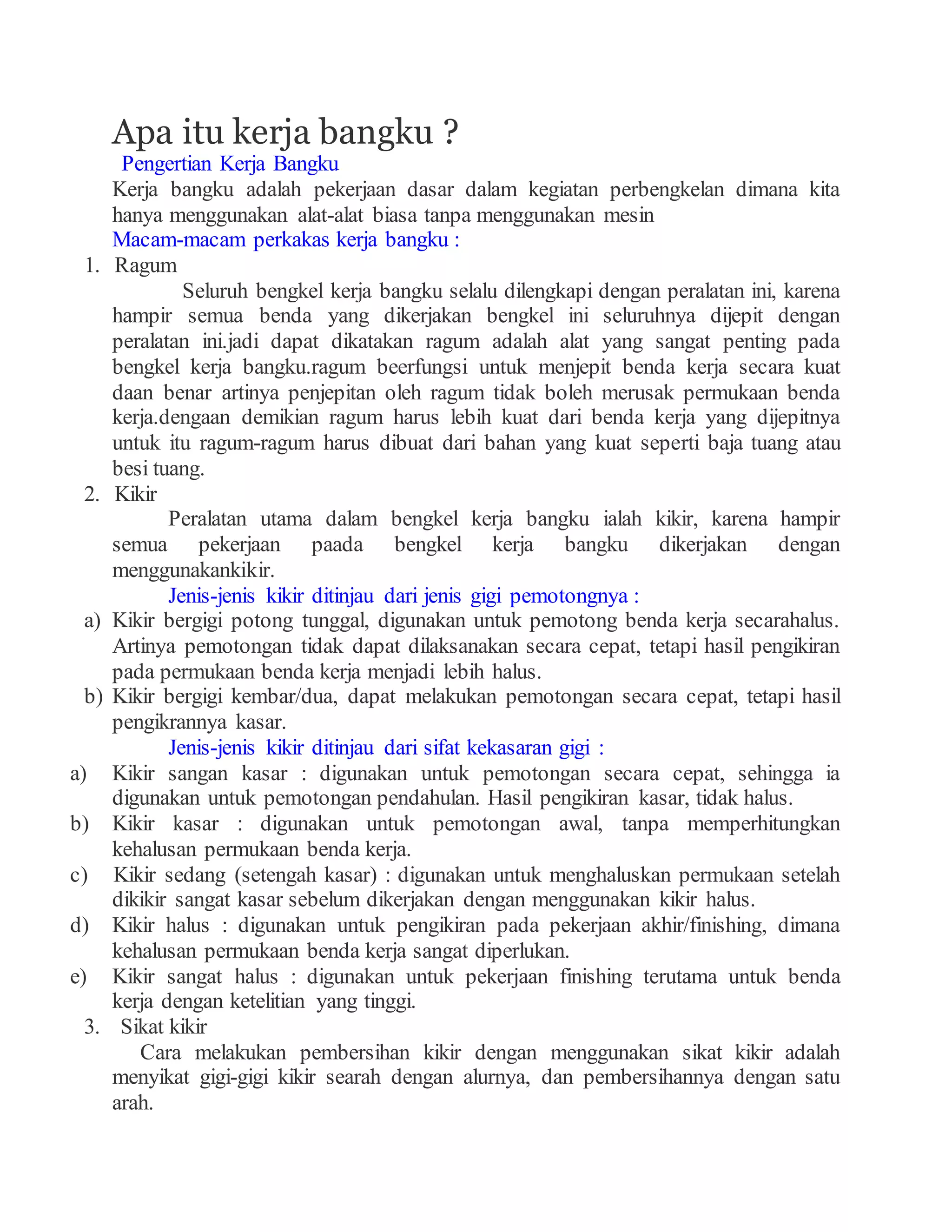 Apa itu kerja bangku | DOCX