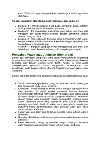 Apa itu penyakit hemoroid (wasir atau ambeien) | PDF