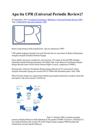Apa itu UPR dan perbincangan mengenai UPR | DOCX