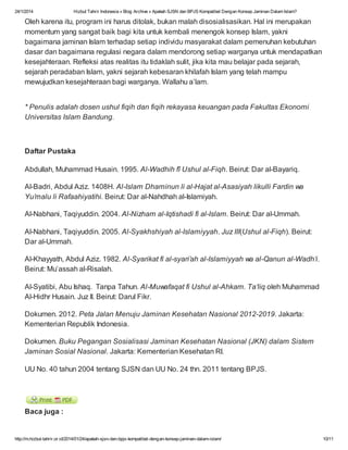 Apakah sjsn dan bpjs kompatibel dengan konsep jaminan dalam islam | PDF