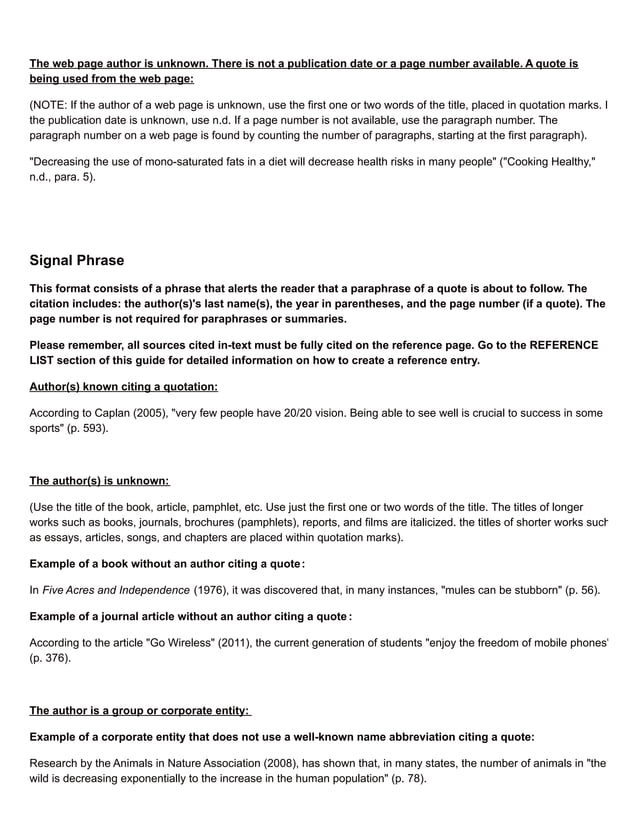 APA Library Guide for In-Text Citations | PDF