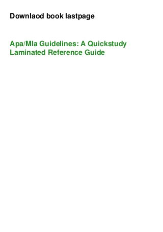 PDF⚡ Apa/Mla Guidelines: A Quickstudy Laminated Reference Guide