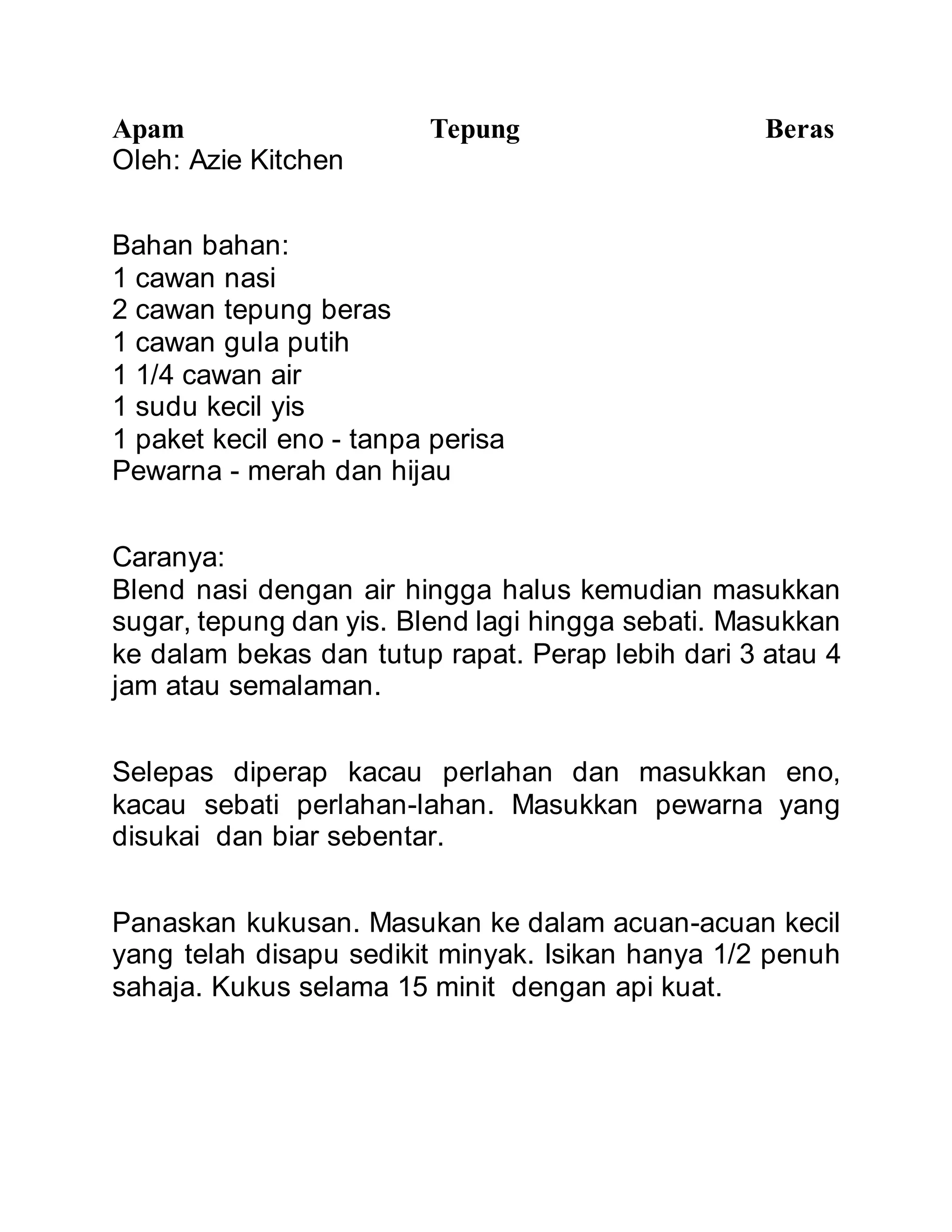 Apam tepung beras | DOCX