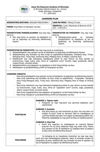 Araling Panlipunan Grade 7 Learning Plan.docx