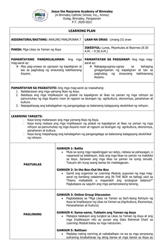 Araling Panlipunan Grade 7 Learning Plan.docx