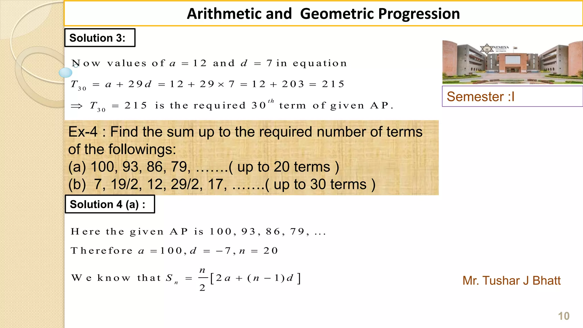 Arithmetic and Geometric Progressions | PDF