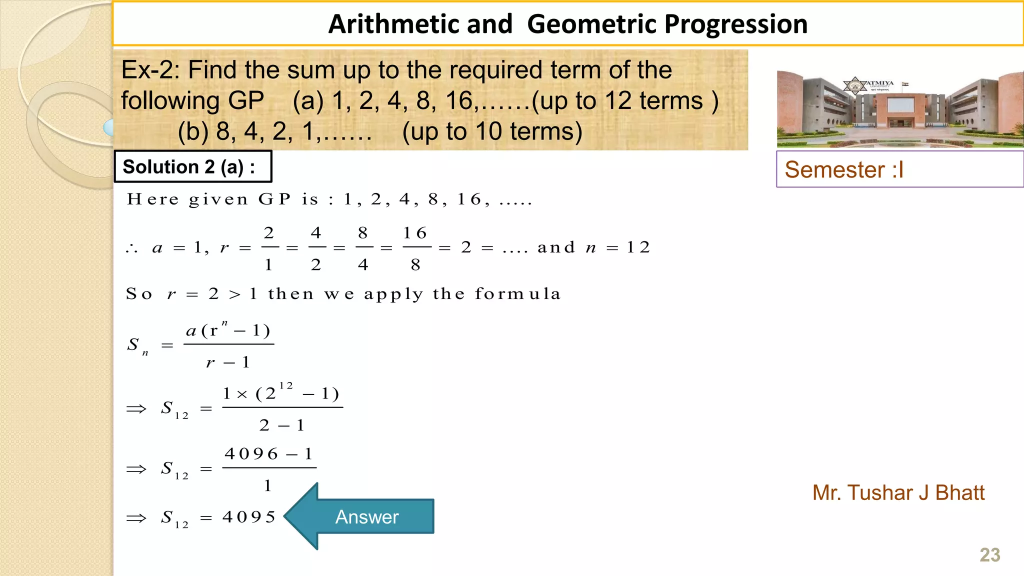 Arithmetic and Geometric Progressions | PDF