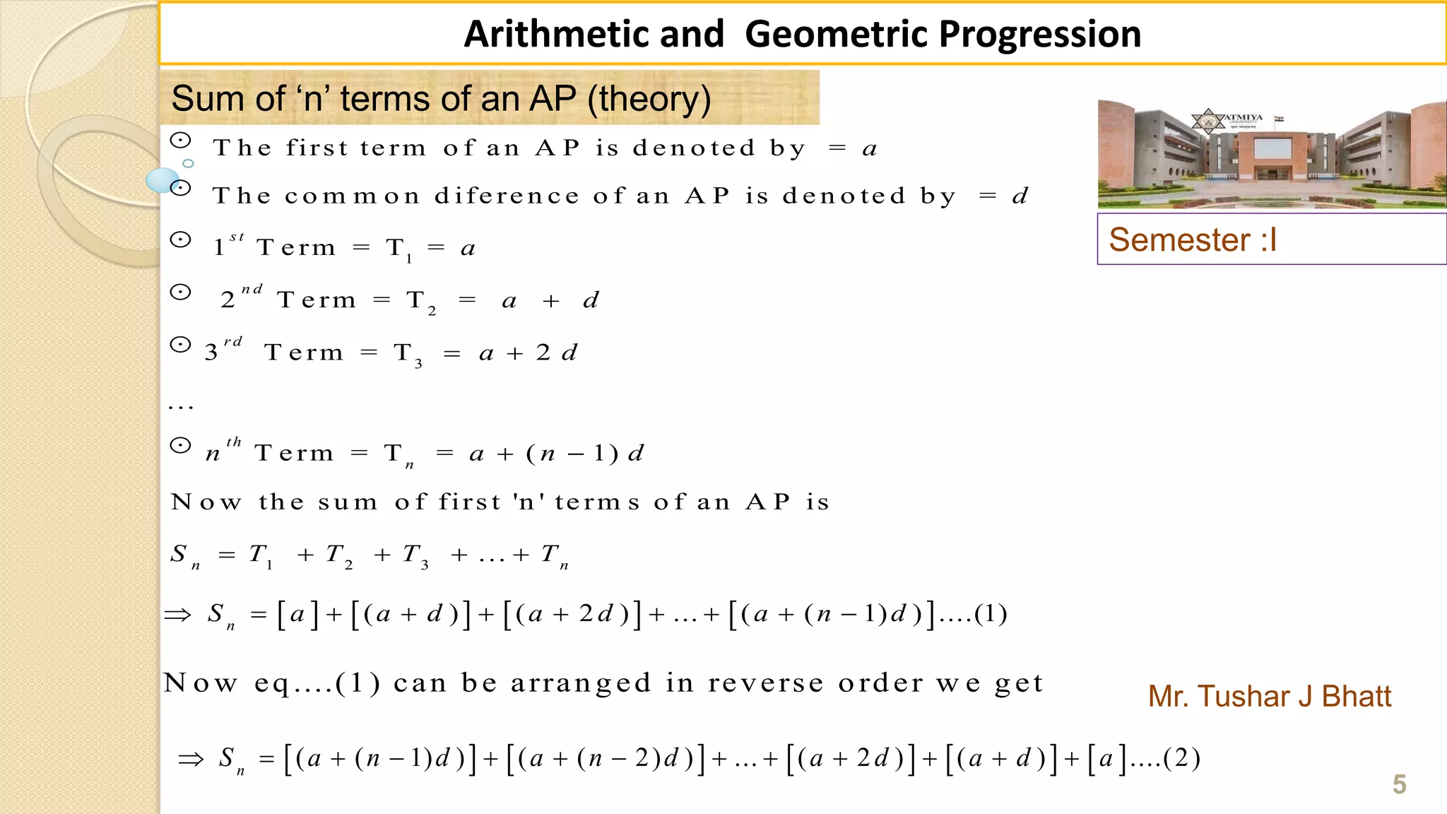 Arithmetic and Geometric Progressions | PDF