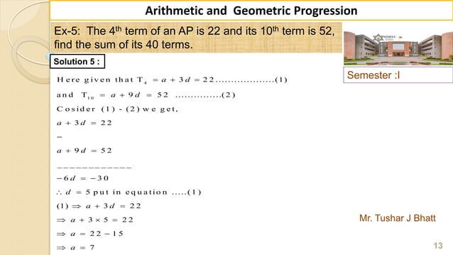 Arithmetic and Geometric Progressions | PDF