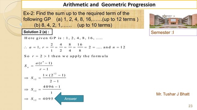 Arithmetic and Geometric Progressions | PDF
