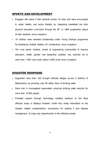 A PANORAMIC VIEW ON THE CSR ACTIVITIES CONDUCTED BY RELIANCE INDUSTRIES ...