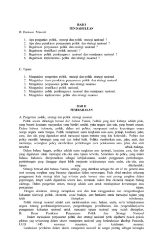 Apa pengertian politik, strategi dan politik strategi nasional | DOCX