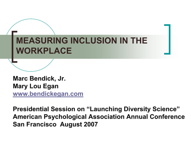 Measuring Inclusion in the Workplace | PPT