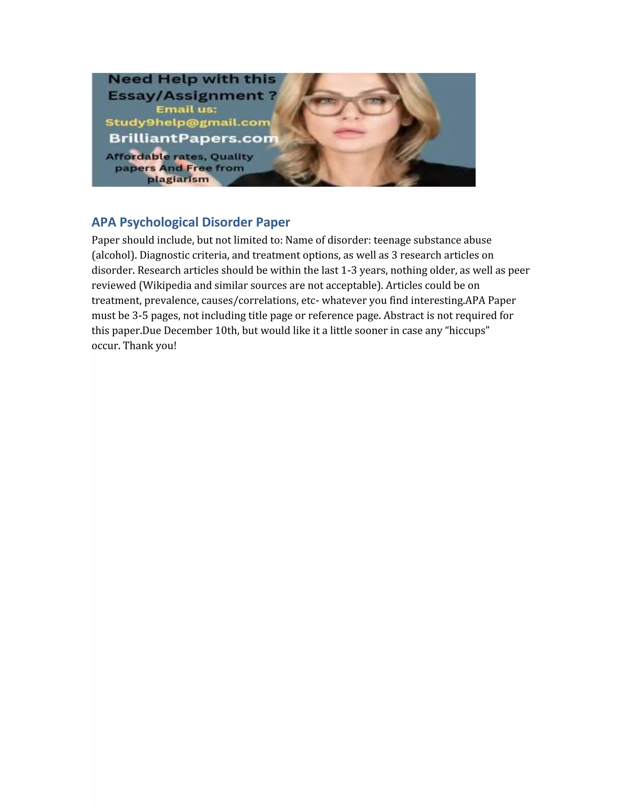 APA Psychological Disorder Paper.docx