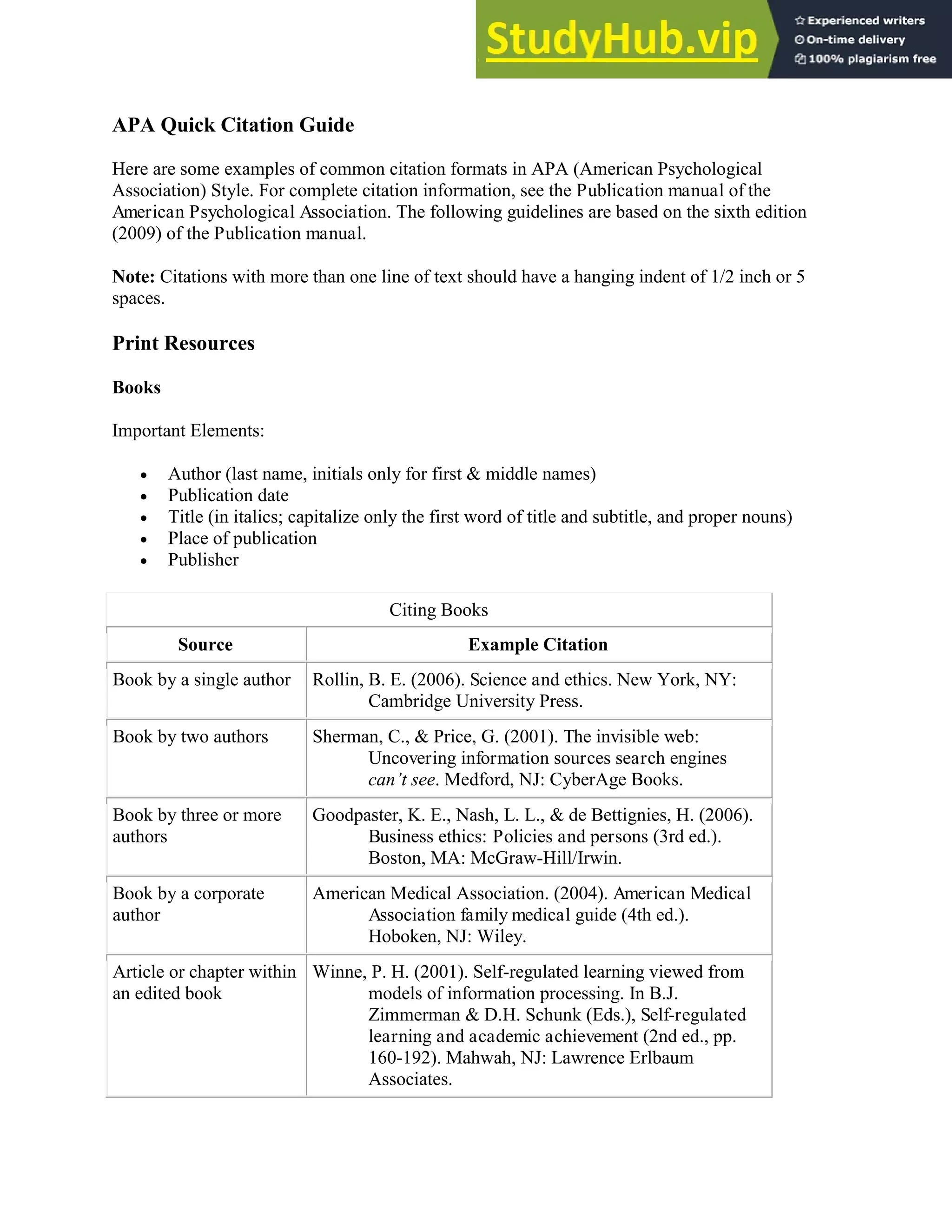 APA Quick Citation Guide | PDF | Business | Business and Finance