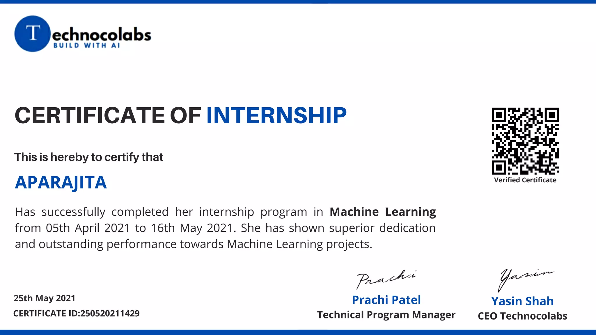 Aparajita internship completion certificate | PPT