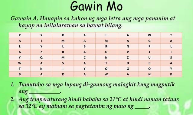 Ap aralin 8 ang kinalaman ng klima sa mga uri ng pananim at hayop sa pilipinas | PPTX
