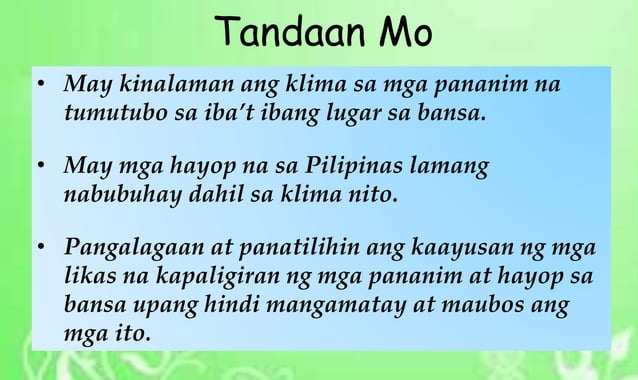Ap aralin 8 ang kinalaman ng klima sa mga uri ng pananim at hayop sa pilipinas | PPTX