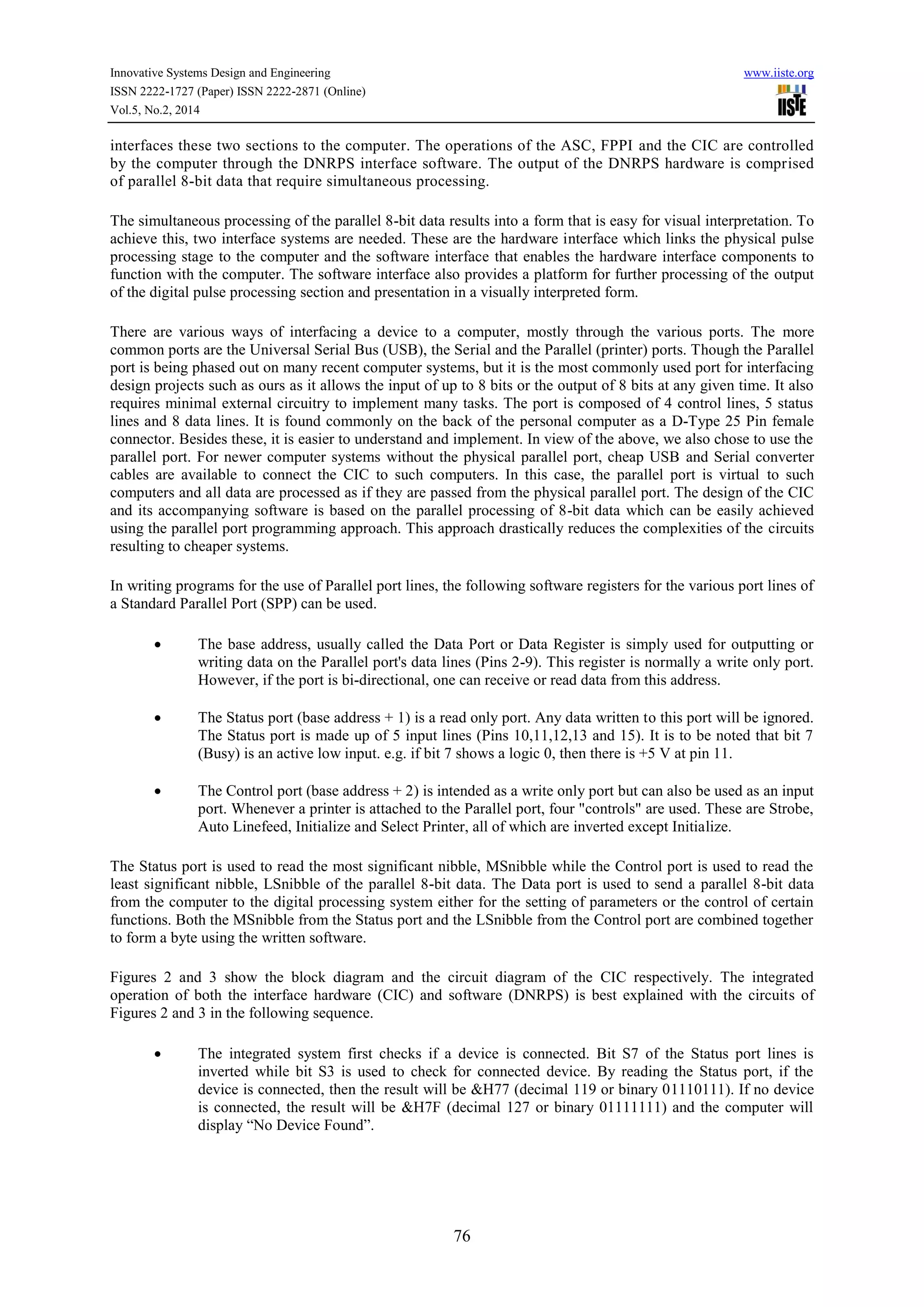 A parallel 8 bit computer interface circuit and software for a digital ...