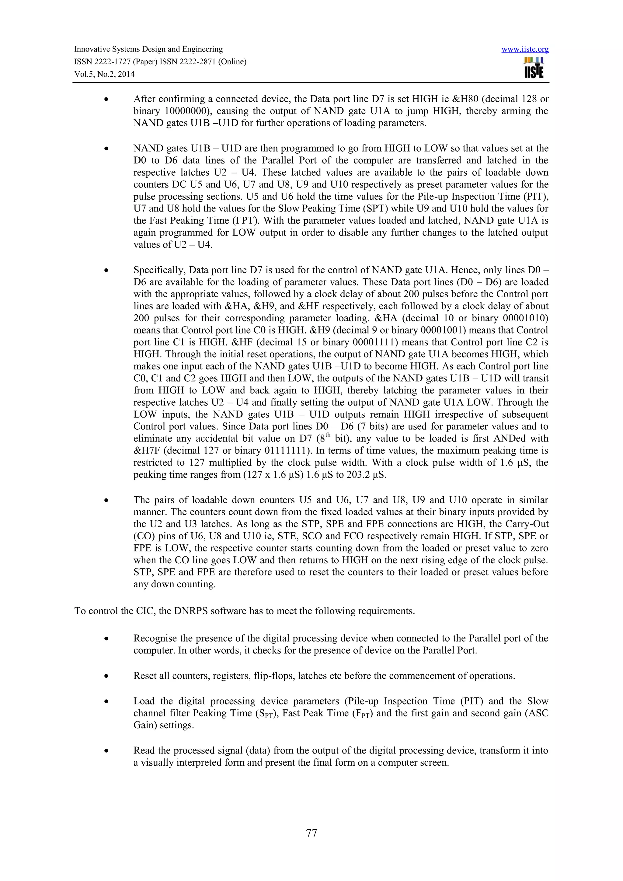 A parallel 8 bit computer interface circuit and software for a digital ...