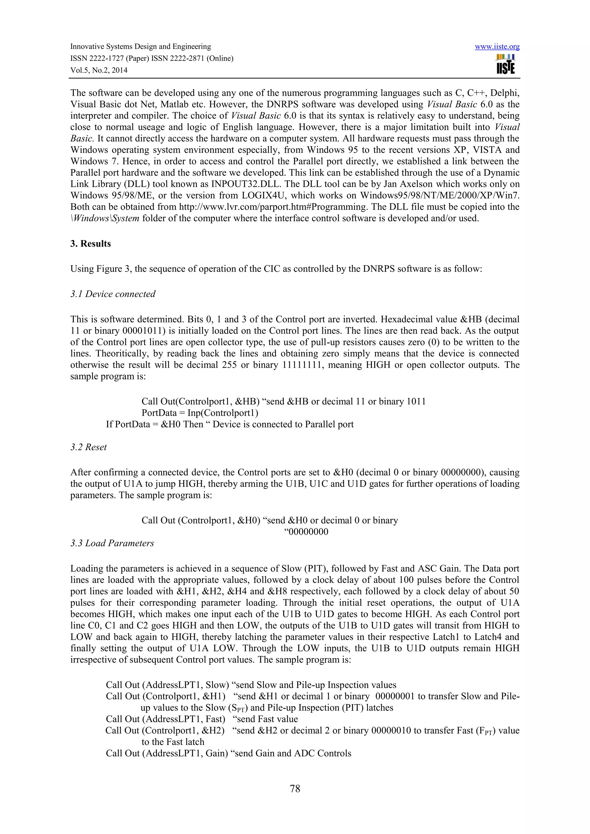 A parallel 8 bit computer interface circuit and software for a digital ...