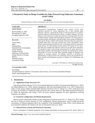 A Parametric Study on Design Variables for Solar Powered Long Endurance ...