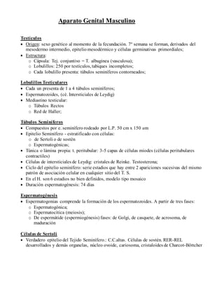 Resumen de Histología del Aparato Genital Masculino - Histología de ...