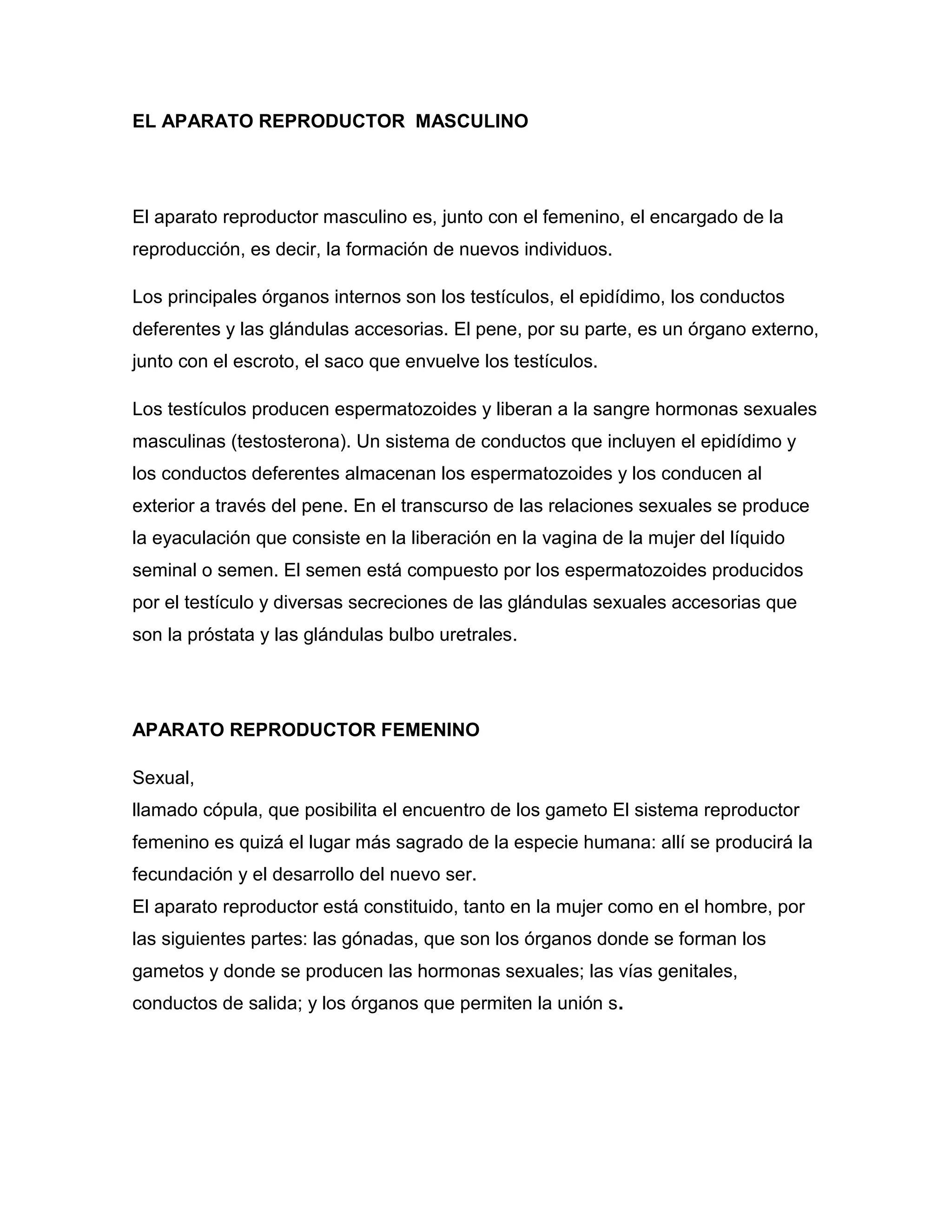 Aparato reproductor masculino y femenino | DOCX