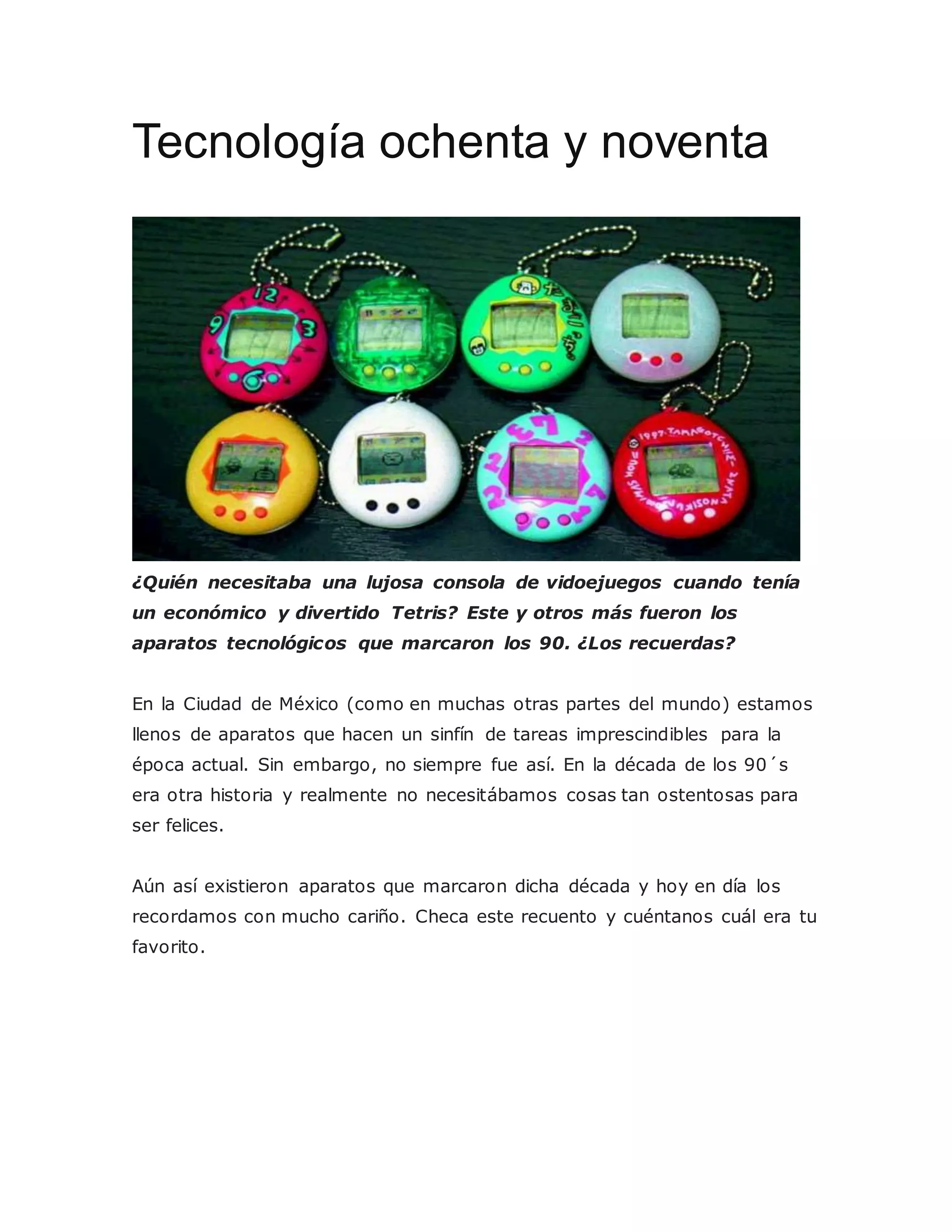 Aparatos tecnologicos de los ochenta y noventa | DOCX