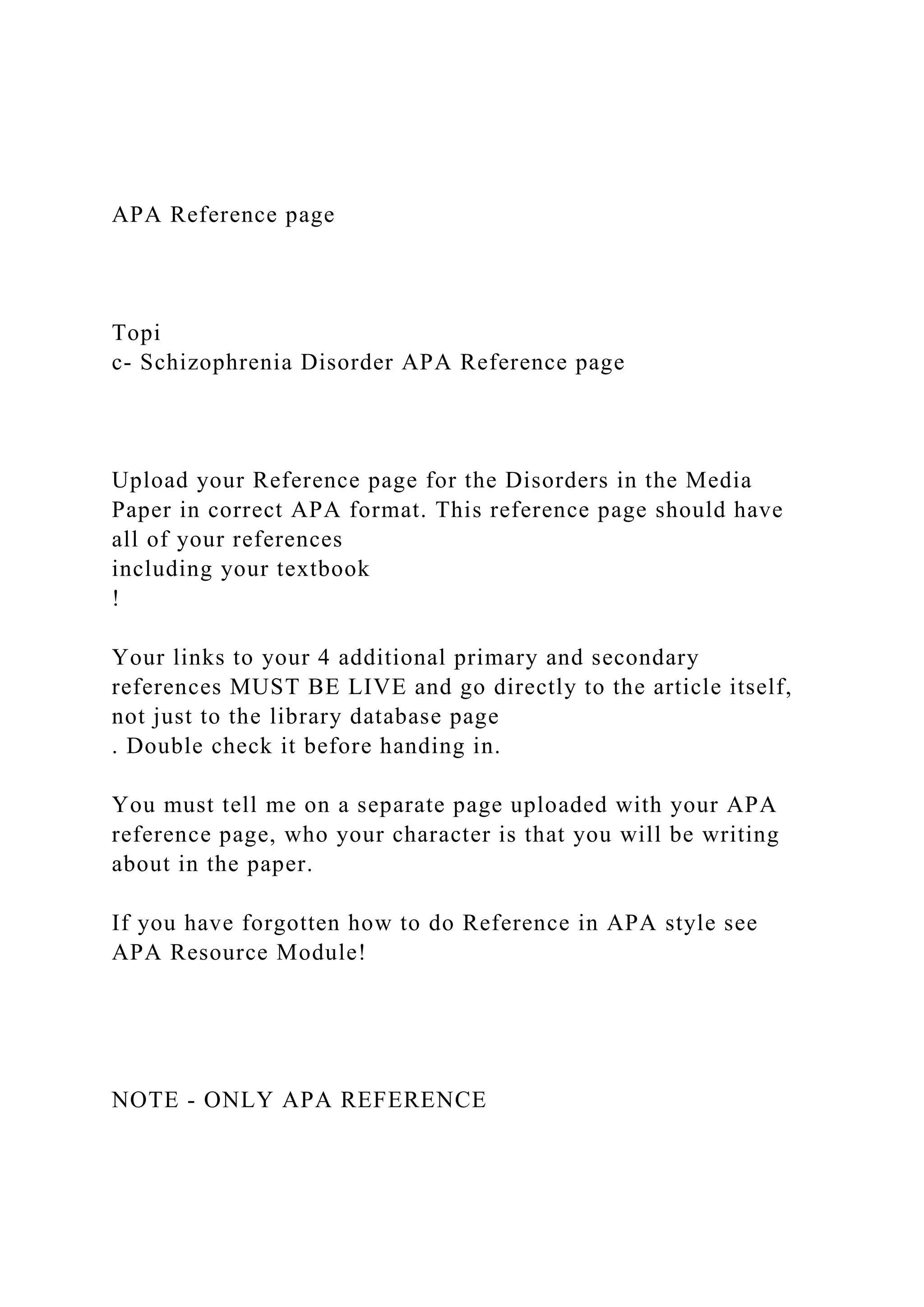 APA Reference pageTopic- Schizophrenia Disorder APA Re.docx