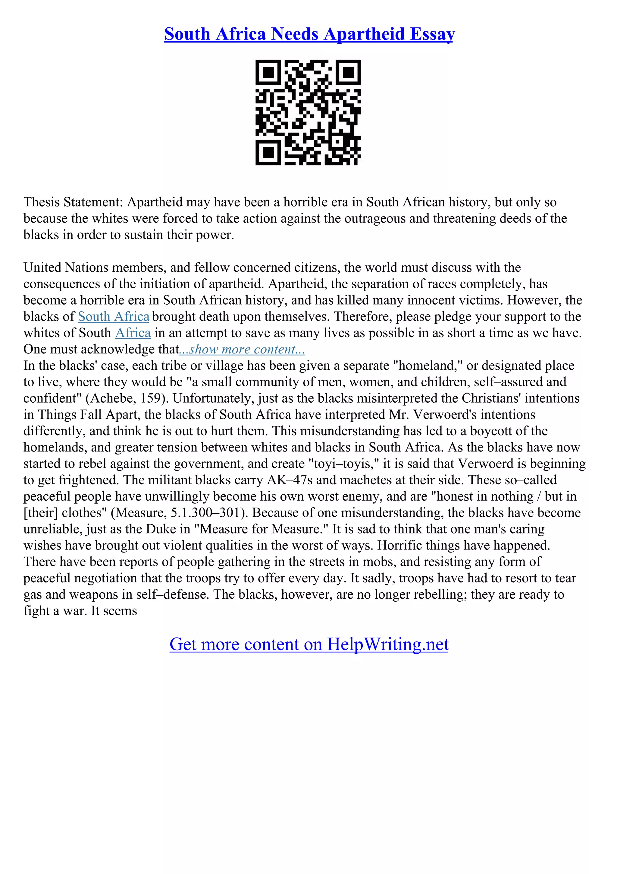 Apartheid Essay | PDF